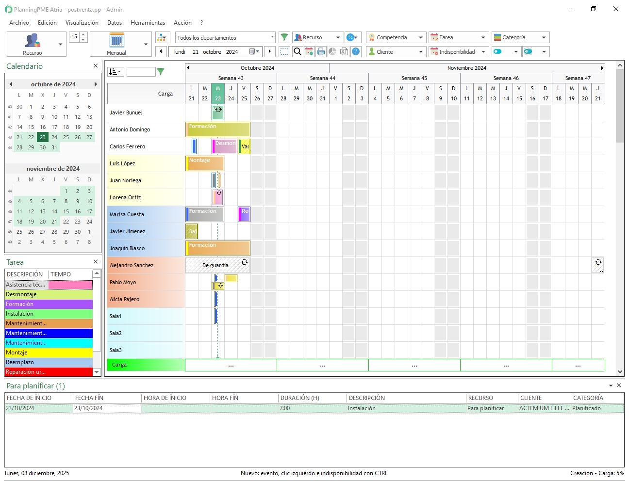 Gestione el plan de trabajo diario y semanal mediante PlanningPME